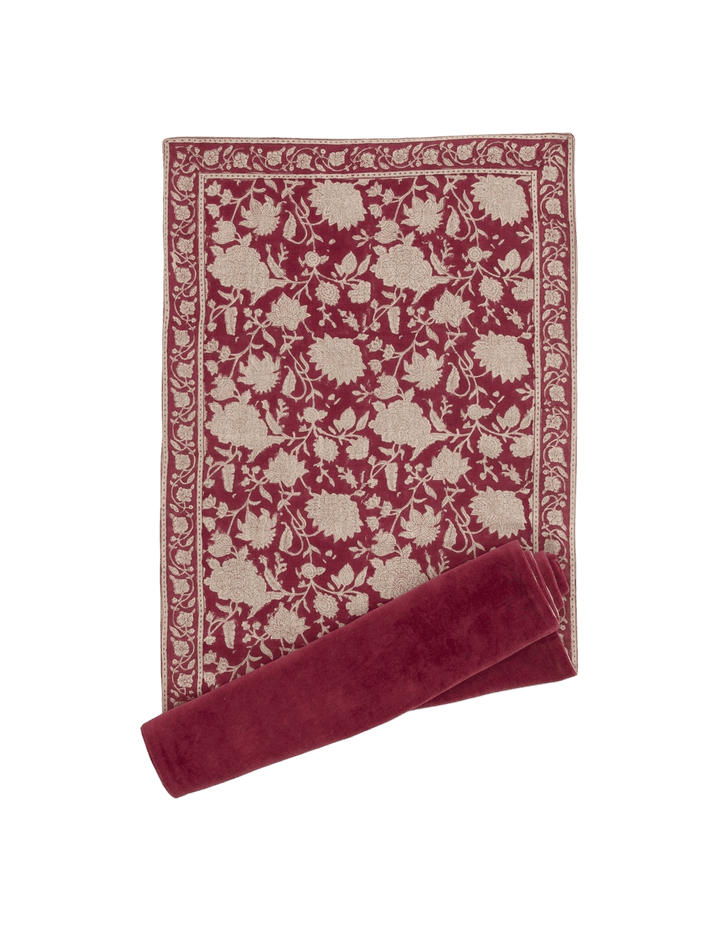 Ruby Hand Block Printed Velvet Table Runner | Faire Living